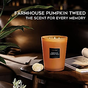 HomeLights Highly Scented Candles, Big 33.3 oz for Home, Natural Soy Aromatherapy Candles, Smokeless Long Lasting 130 hrs with 3 Cotton Wicks, Candles Gifts for Women & Men - Farmhouse Pumpkin Tweed