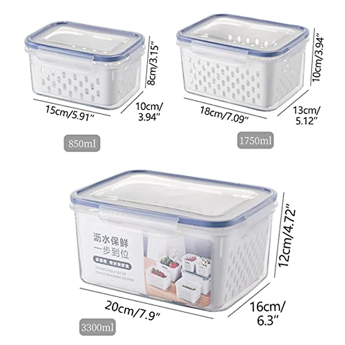 Yiser Double Layer Draining Basket Fresh Keeping Box Kitchen Supplies Sealed Box Plastic Fresh Keeping Box Refrigerator Fruit Storage Sticky Rice Basket (C, One Size)