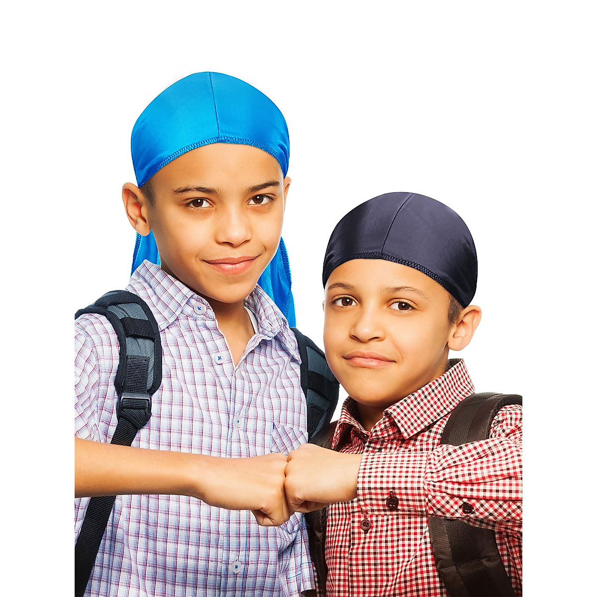 12 Pieces Kids Satin Silk Durag with Wave Caps Set Unisex Baby Durags 360 Wave Wide Strap Headwraps Long Tail Turban Beanies