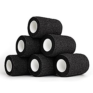 YAXEON Self Adhesive Bandage Wrap| 6 Rolls 3"x 5 Yards Medical Tape,Vet Tape,Athletic Tape,Elastic Cohesive Bandage for Sports Injury,Stretch Athletic,Ankle,(Black)