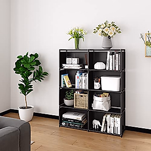 MOYIPIN Bookshelves, Assembled Storage Rack, Bedroom Living Room Vertical Cabinet Bookshelf, Double Row 8-Grid Multi-Functional Storage Equipment (Black)
