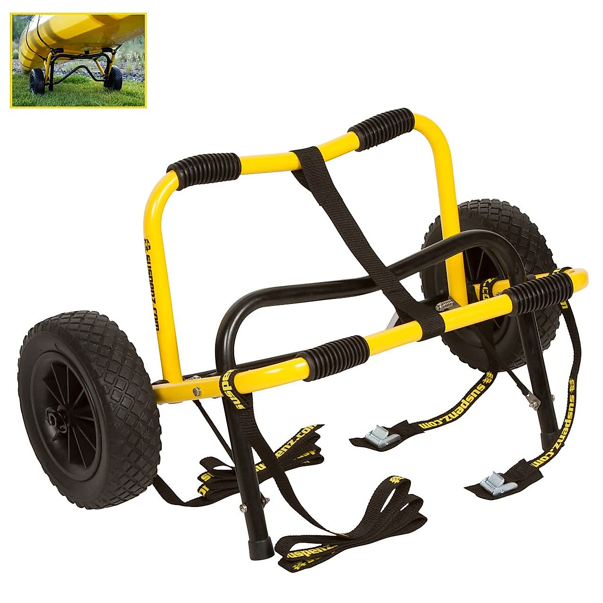 Suspenz Kayak Canoe Trailer Cart, Heavy Duty Kayak Transport Dolly with Airless Wheels, Yellow, 22-6699