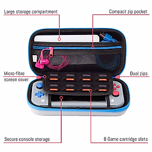 Orzly Case for Nintendo Switch Lite - Portable Travel Carry Case with Storage for Switch Lite Games and Accessories [Grey/Blue with a Tint of Pink Special Edition]