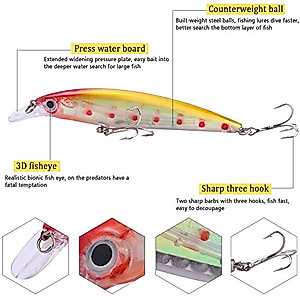 Sougayilang Minnow Fishing Lures Crankbaits Set Fishing Hard Baits Swimbaits Boat Topwater Lures for Trout Bass Perch Fishing-Style-E 10Pcs