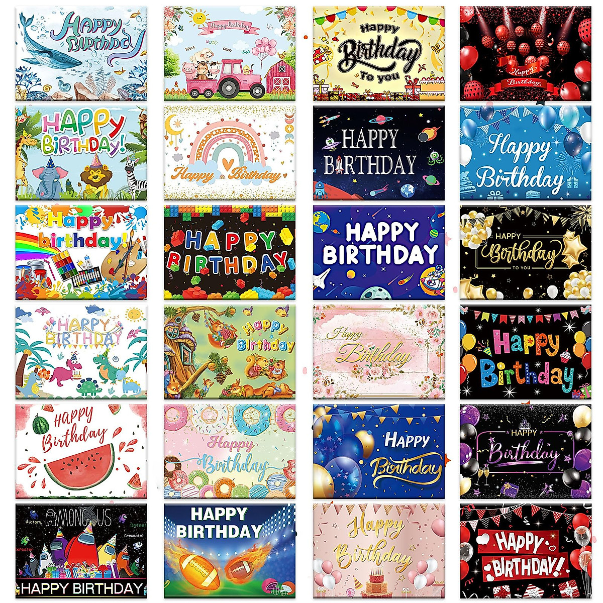 72 Happy Birthday Cards with Envelopes, Birthday Cards Bulk with Box, Blank Inside, 24 Unique Designs, 5x7 inches, Assorted Birthday Greeting Cards for Kids and Women