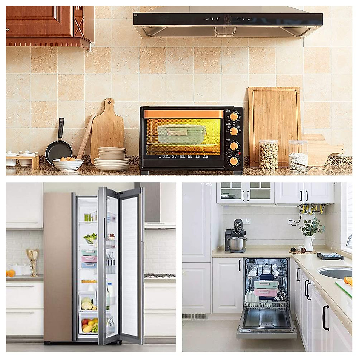 SITAKE Reusable Lunch Box, 33.8 oz Large Capacity Bento Box, Portable Salad Bowl With Utensils, Lunch Bag, Microwave Leakproof Lunch Containers for Adults (Blue)