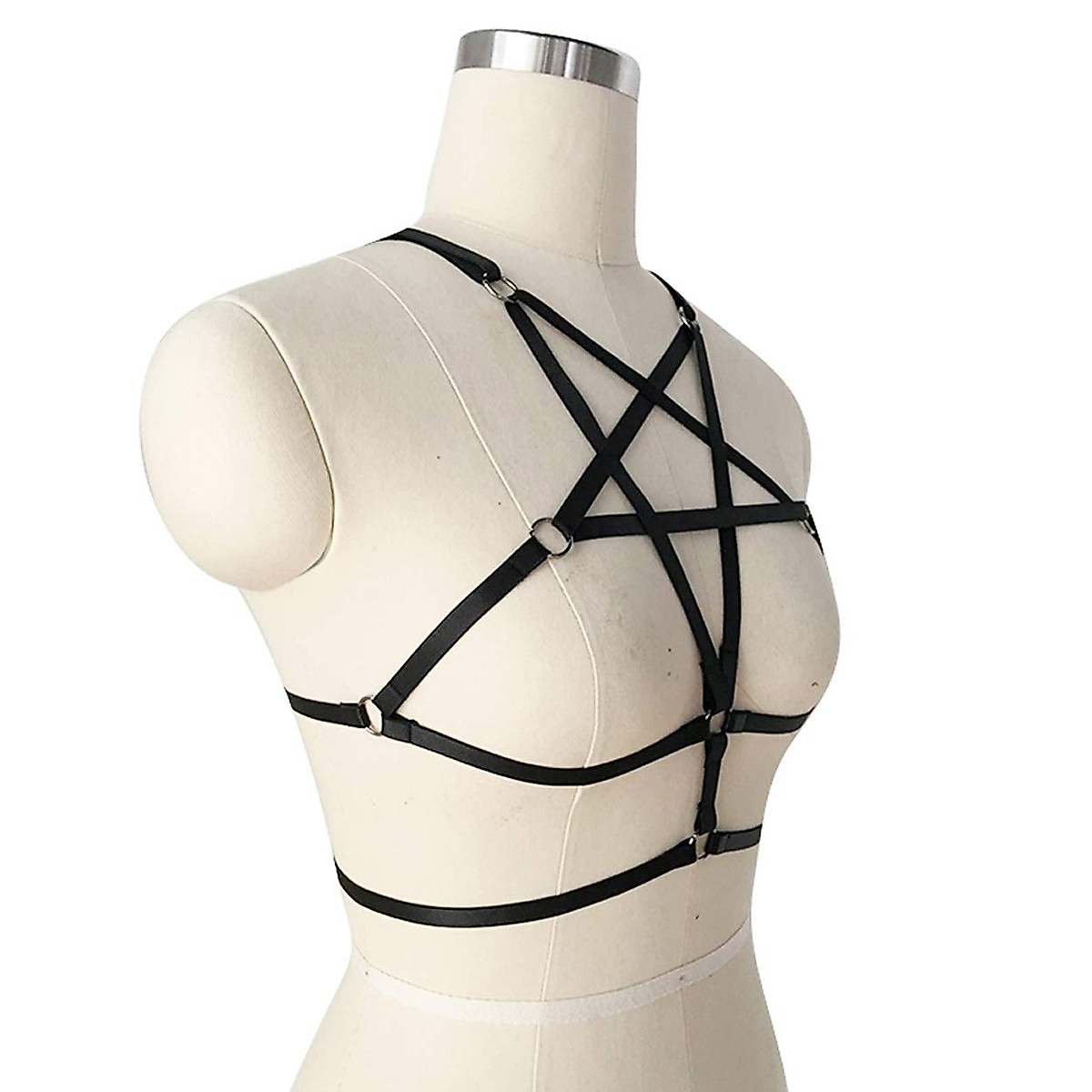 LIVE4COOL Women Harness Elastic Cupless Cage Bra Sexy Lingerie for Women Adjustable Hollow Out Crop Top Exotic Strap Belt Black