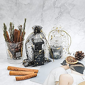 souG Organza Gifts Bags, 5x7 100Pcs Sheer Organza Drawstring Pouches Stars and Moon Wedding Party Favor Jewelry Candy Gift Bags (White and Black).