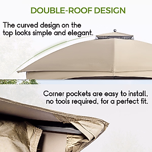 EasyLee 10x12 Gazebo Replacement Canopy, Double Teir Sunshade Polyester Soft Top Cover 10'x12' Gazebo #GF-12S004B-1(Beige)