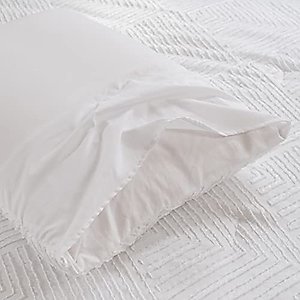 LAVACHEY King Size Comforter Set, White Boho Bedding Comforter Sets Extra Fluffy, Tufted Design 3 Pieces Bed Comforter (1 Comforter, 2 Pillowcases)
