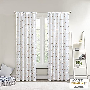 Intelligent Design Sophie Sheer Single Window Curtain Panel Clipped Pompom Embelished Privacy Drape with Rod Pocket for Bedroom, Livingroom, 50" x 84", Blush