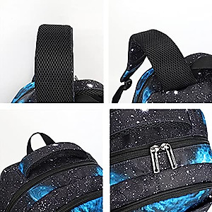 GLOOMALL Starry Sky Kids Trolley Rolling Backpack Primary School Bookbag with Wheels Travel Luggage (Black Blu Starry Sky)