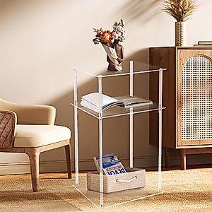 Joogto Acrylic Side Table, Clear 3-Tier Acrylic End Table with Stainless Steel Bracket, Acrylic Nightstand Beside Acrylic Coffee Table for Small Spaces Living Room/Office/Hallway/Bedroom/Balcony