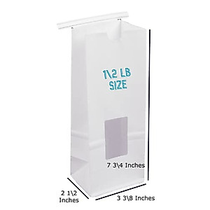 White 1/2 Lb. Tin Tie Bakery Bag w/Square Window - 50 Pack