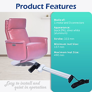 Okin Refined R Model: JLDQ 12 & JLDQ.12.157.333X for Power Recliner Bed Actuator Motor Replacement, Electric Sofa Lift Chair Replacement Part for JLDQ.12.157.333D/E/F/G/H/I/J/K/O/P/Q