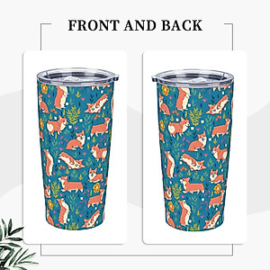 CHASOEA Corgi Tumbler 20oz Cute Dog Stainless Steel Insulated Tumblers with Lid and Straw Animal Travel Coffee Mug Tea Wine Cups Water Bottle Dogs Gifts for Women Dog Lover