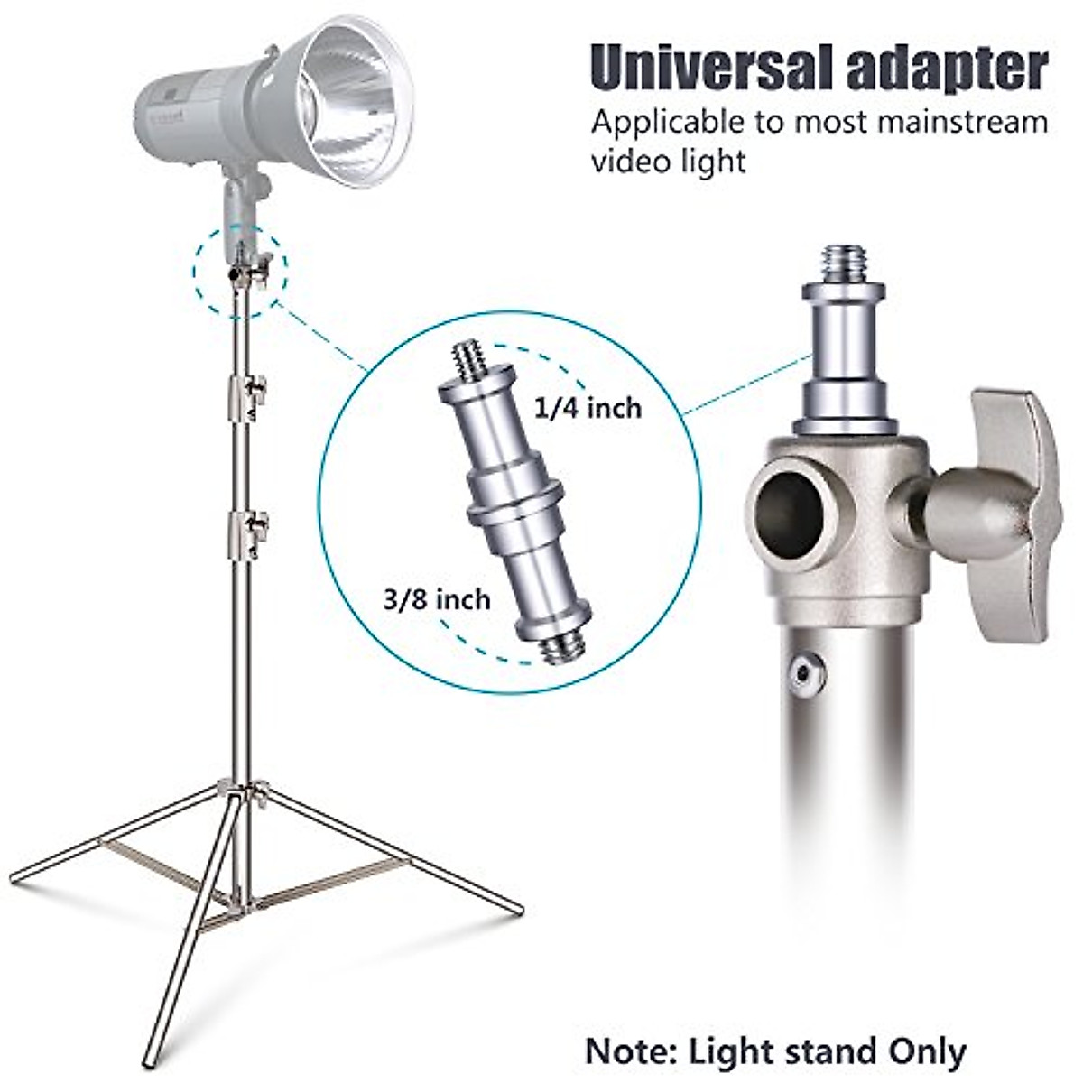 Neewer 3-Pack Stainless Steel Light Stand with 1/4 -inch to 3/8-inch Universal Adapter 39-102 inches/99-260 Centimeters Foldable Support Stand for Studio Softbox,Umbrella,Strobe Light,Reflector,etc