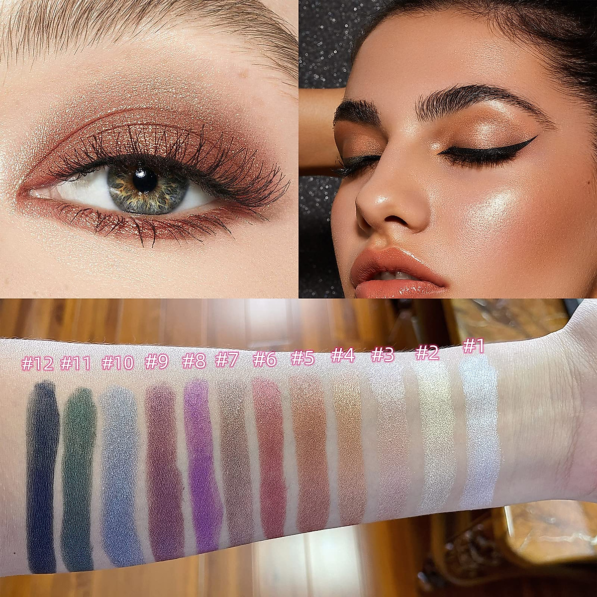 Enfuntins 3 Pcs Eyeshadow Stick, Cream Glitter Eyeshadow Pencil, Hypoallergenic Waterproof Long Lasting Eye Shadow Sticks with Soft Smudger, Smokey Eyeshadow Sets for Eye Makeup (#10#11#12)