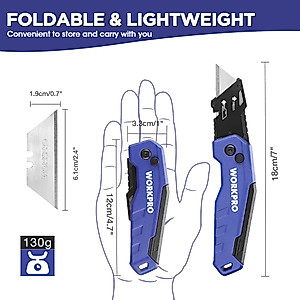 WORKPRO 2-Pack Utility Knife, Quick Change Box Cutter, Razor Knife for Cartons, Cardboard, Boxes, Blade Storage in Handle, 26 Extra Blades Included (Red and Blue)