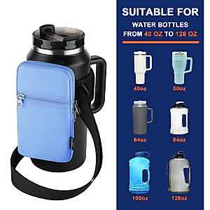 Gym Water Bottle Pouch for Stanley Tumbler with Handle, Universal Water Bottle Carrier Sling Sleeve with Strap & Pocket, Fits for A Variety of Stanley Tumbler, Gym Water Bottles for Owala, 40-128 oz