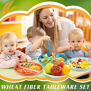 8 Set Unbreakable Wheat Straw Divided Dinner Plates 9 Inch Wheat Plastic Gridded Dinner Plates with Spoon Knife Fork Microwave Dishwasher Safe Wheat Straw Dinnerware Set for Kids Picnic Kitchen