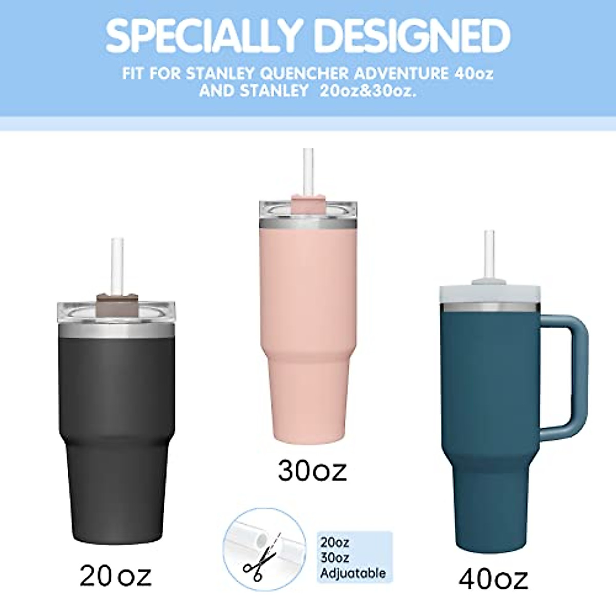 5 PCS for Stanley Cup Accessory,2 Reusable Replacement Silicone Straws Clear 40 oz 30 Tumbler,2 Straw Tip Covers and 1 Protective Boot,Multicolor