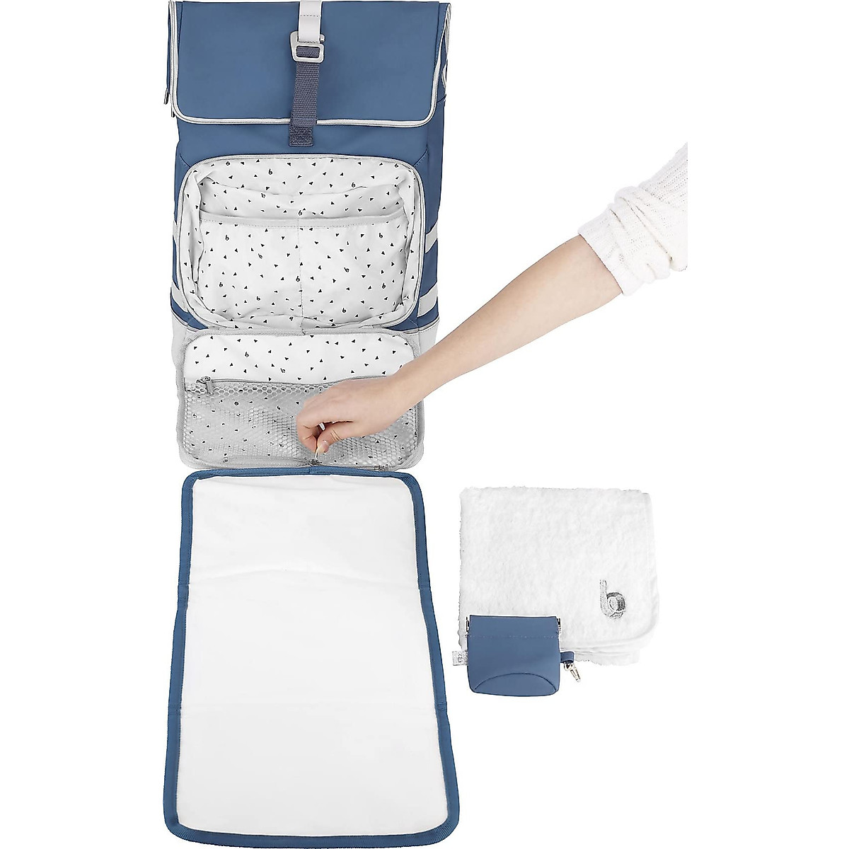 Babymoov Sancy Diaper Bag Backpack | Unisex Back Pack With Heavy Duty Roll-Top Closure, Large Insulated Compartment, Changing Pad And Accessories, Navy Blue