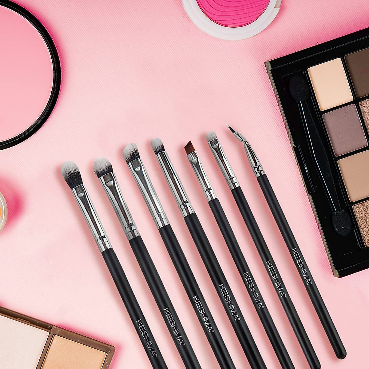 Keshima Professional Eye Makeup Brushes Set with Eyeshadow Brush, Eye Shadow Blending Brush, Smudge, Angled Crease, Pencil, Angled Eyeliner and Bent Eyeliner Brushes