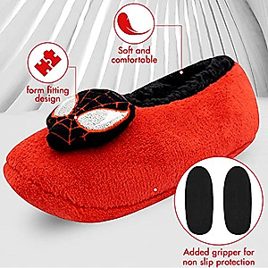 Marvel Socks and House Slippers, Spider Man Fuzzy Baba House Slipper Socks for Kids, Grippers, 2-Pack Black and Red Kids Fuzzy Socks