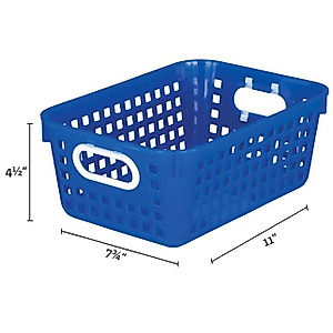 Really Good Stuff Multi-Purpose Plastic Storage Baskets for Classroom or Home Use - Stackable Mesh Plastic Baskets with Grip Handles 11" x 7.5" (Blue - Set of 12)