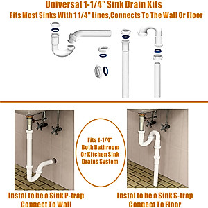 Bathroom Sink Drain Kit,1-1/4” Sink Drain Kit for Most Bathroom Sink Drain Repair Kit and Kitchen Sink Drain Kit,1-1/4” P Trap or S Trap Sink Plumbing Kit,Sink Pipe Replacement Kit