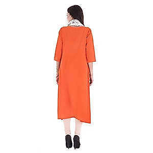 Indian Women's Plain With Scarf Rayon Kurti Orange Top By Chichi, Small