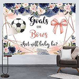 Lofaris Soccer Gender Reveal Goals or Bows Baby Shower Backdrop Flowers Blue or Pink Boy or Girl He or She Floral Soccer Reveal Background Party Decorations Supplies Banner Photo Booth Props 7x5ft