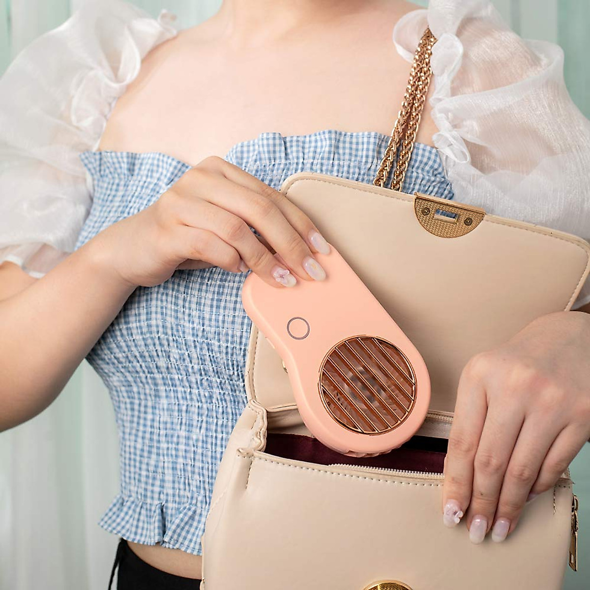 ageqi Necklace Fan, Mini Handheld Fan, Battery Operated Small Portable Fan Personal Handheld USB Neck Fan Eyelash Fan for Kids Girls Adults Indoor Outdoor Camping Office Travel (Green)