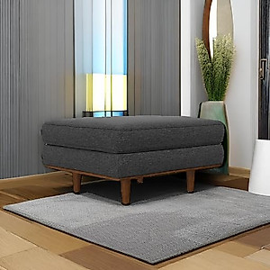 SIMPLIHOME Morrison 33 inch Wide Mid-Century Modern Ottoman in Charcoal Grey Woven-Blend Fabric, Assembled, for the Living Room, Entryway and Family Room