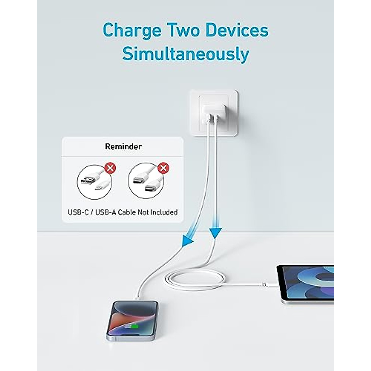 Anker iPhone 15 Charger, Anker USB C Charger, 2-Pack 20W Dual Port USB Fast Wall Charger, USB C Charger Block for iPhone 15/15 Pro/15 Pro Max/14/13/12, Pad Pro/AirPods and More(Cable Not Included)