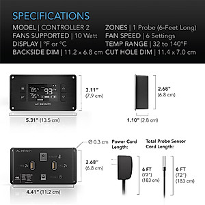 AC Infinity Controller 2, Fan Thermostat and Speed Controller, Controls AIRPLATE, MULTIFAN, USB Fans and Devices, for AV Cabinet Cooling