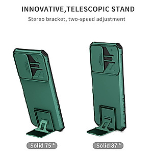TARGI Slide Lens Phone Holder Back Phone Case for Infinix Hot 11s NFC Luxury Cover Hybrid Hard Panel Funda for Infinix Hot 9 10s 10 Play 11 s 12 10t Smart 4 5 6 Shell (Dark Green,infinix hot 9 Play)