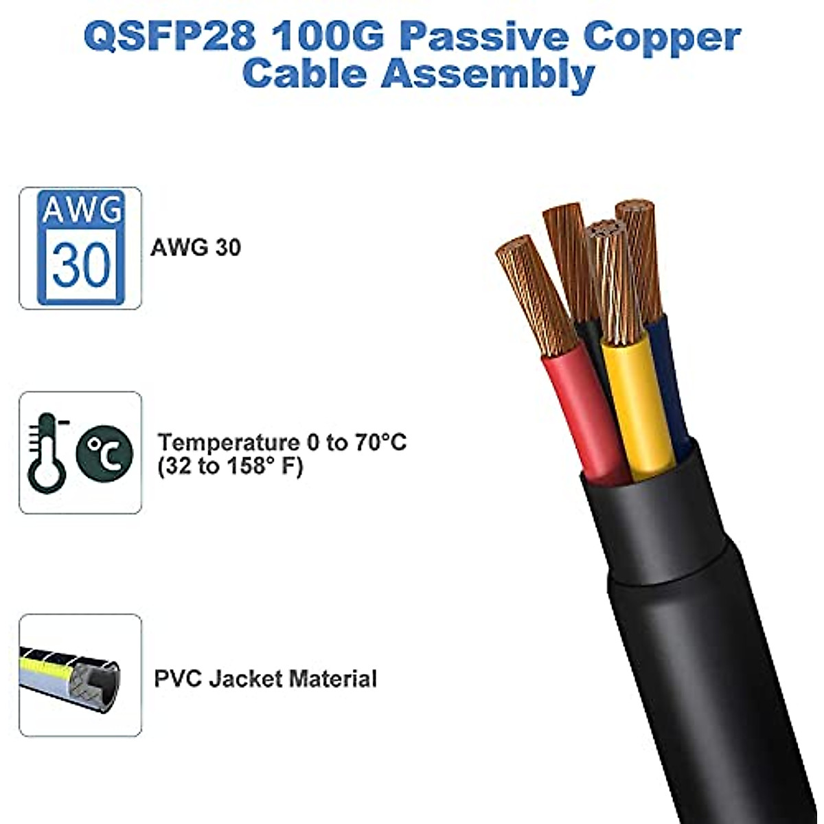 CYSKY 100G QSFP28 DAC Cable, 1-Meter (3.3ft) Passive Direct Attach Copper Twinax Cable for Cisco, Ubiquiti, D-Link, Netgear, Mikrotik, Open Switch Devices