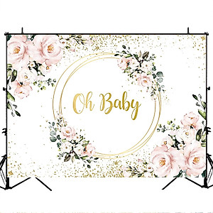 Avezano Blush Floral Baby Shower Backdrop Pink Flower Gold Dots Baby Shower Background Flowers Baby Shower Decorations for Girls (7x5)