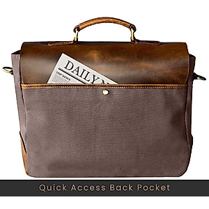 RUSTIC TOWN Leather Canvas Messenger Bag for Men Women - Vintage Laptop Satchel Leather Briefcase (15 Inch, Dark Grey)