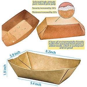 MotBach 100 Pack 3lb Kraft Paper Food Trays, Heavy-Duty Paper Food Boat Disposable Serving Basket Tray for French Fries Nachos Snack Hot Dog Taco BBQ Popcorn Party Picnic Wedding Party (Brown)