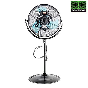 OEMTOOLS 23978 20” Tilting Pedestal Misting Fan, Fan Misters for Cooling Outdoor Spaces, Outside Patio, Water Resistant, Black