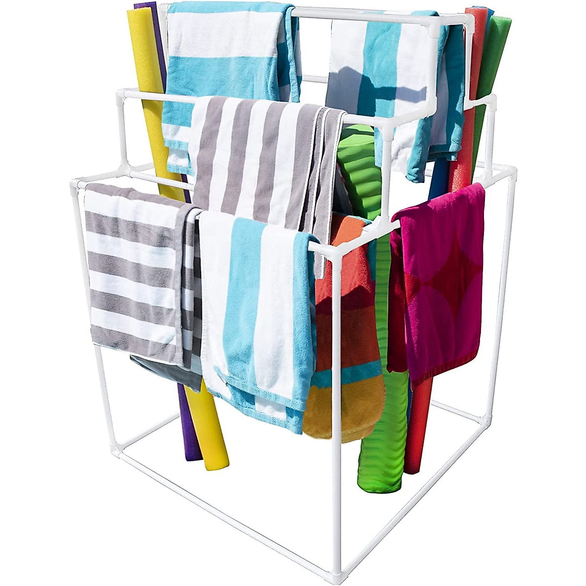 Essentially Yours Pyramid Towel Rack 10 Bar - Dry Wet Towels, Organize Fresh Towels, Poolside Towel Storage Organizer, (35.5" W x 35.5" L x 55" H), White Style 744125