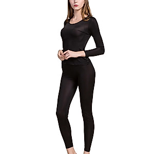 Grenasasilk Womens Silk Long Underwear Mulberry Silk Long Johns Silk Thermal Underwear Sets Cold Weather Base Layer (M, Black)