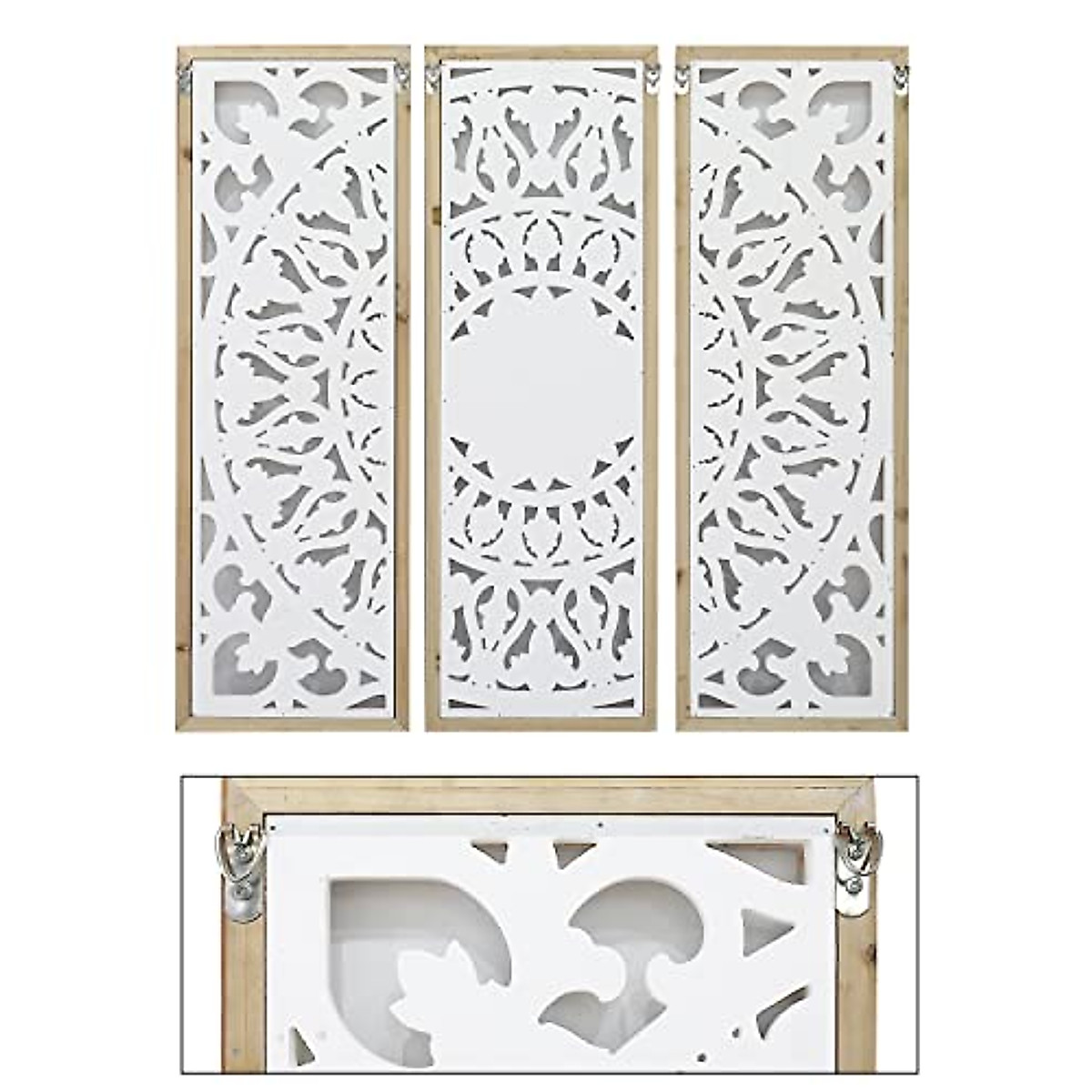 CASOLLY Carved Wood Wall Decor,Floral-Patterned Wooden Panels (Set of 3),Decorative Carved Wall Sculpture,39"x36"x1",for Living Room Bedroom Entrance Hall