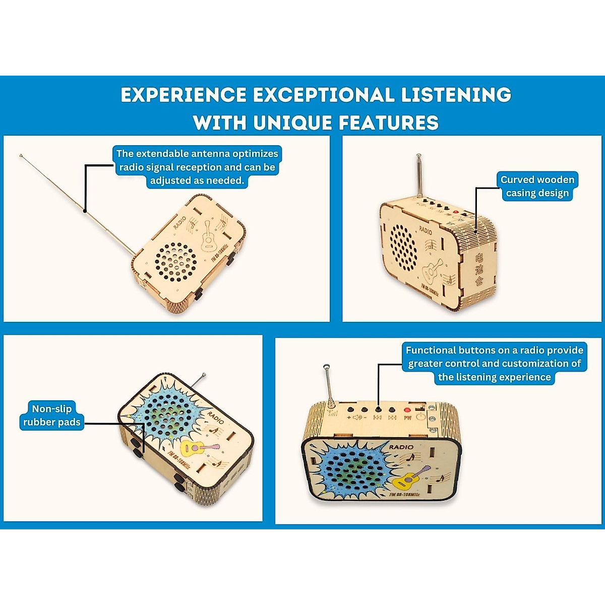 Pica Toys Wooden FM Radio Kit FM 88-108MHz - Science Experiment and Educational Project STEM Kit