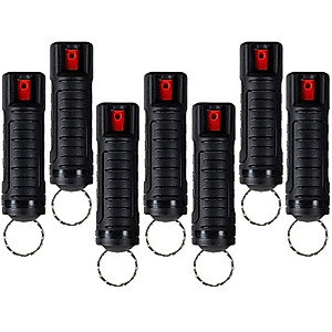 Police Magnum Keychain Pepper Spray Bulk Self Defense Set- Maximum Strength- Belt Clip Safety Key Chains for Women & Men- Made in The USA- 7 Pack Black INJ
