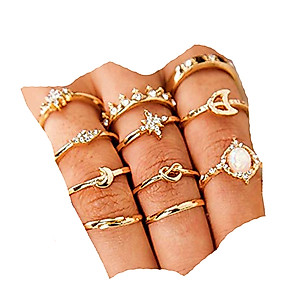 BERYUAN Women Rings Set Knuckle Rings Gold Stacking Rings for Teen Girls Rings Size 4 5 6 7 8（13pcs）