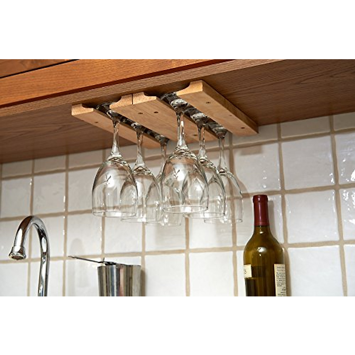 Fox Run Mounted Under-Cabinet Wooden Wine Glass Holder Rack, 11 x 7 x 0.75 inches, Brown